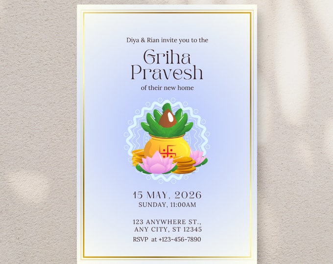 Griha Pravesh Invitation Template, Editable Gruha Pravesham Invitation ...