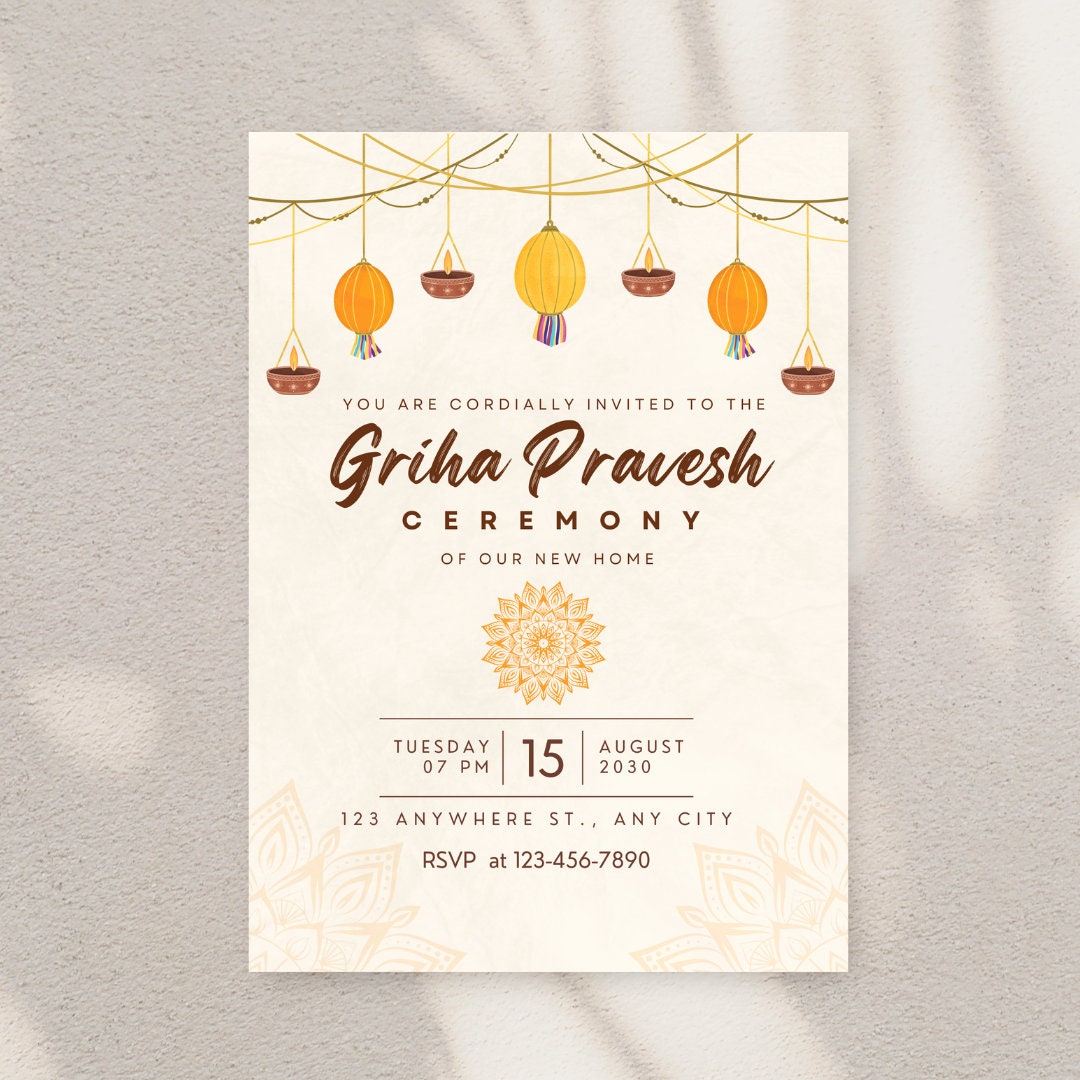 Griha Pravesh Invitation, Indian Housewarming Invitation, Gruha ...