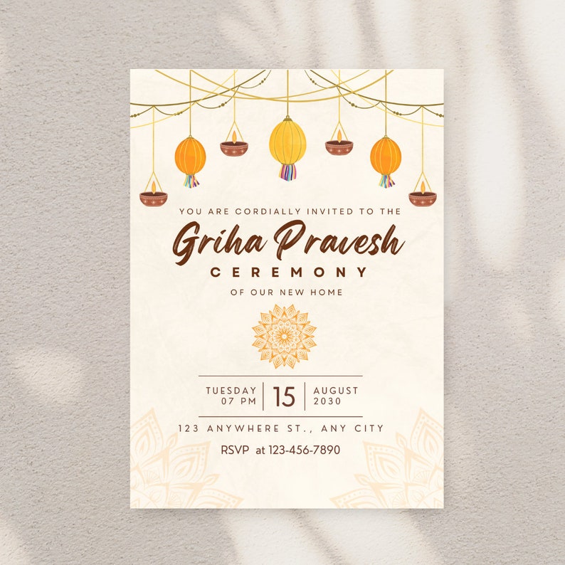 Griha Pravesh Invitation, Traditional Indian Housewarming, Gruha ...