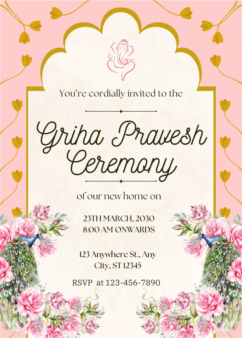 Griha Pravesh Invitation, Indian Housewarming Invitation, Gruha ...