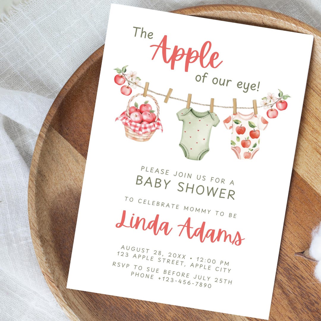 Gingham Apple Baby Shower Invitation: Rustic Fall Theme (editable ...