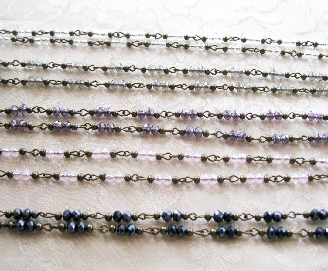 Faceted Double 4mm Rondelle Glass Beaded Rosary Link Chain With Antique ...