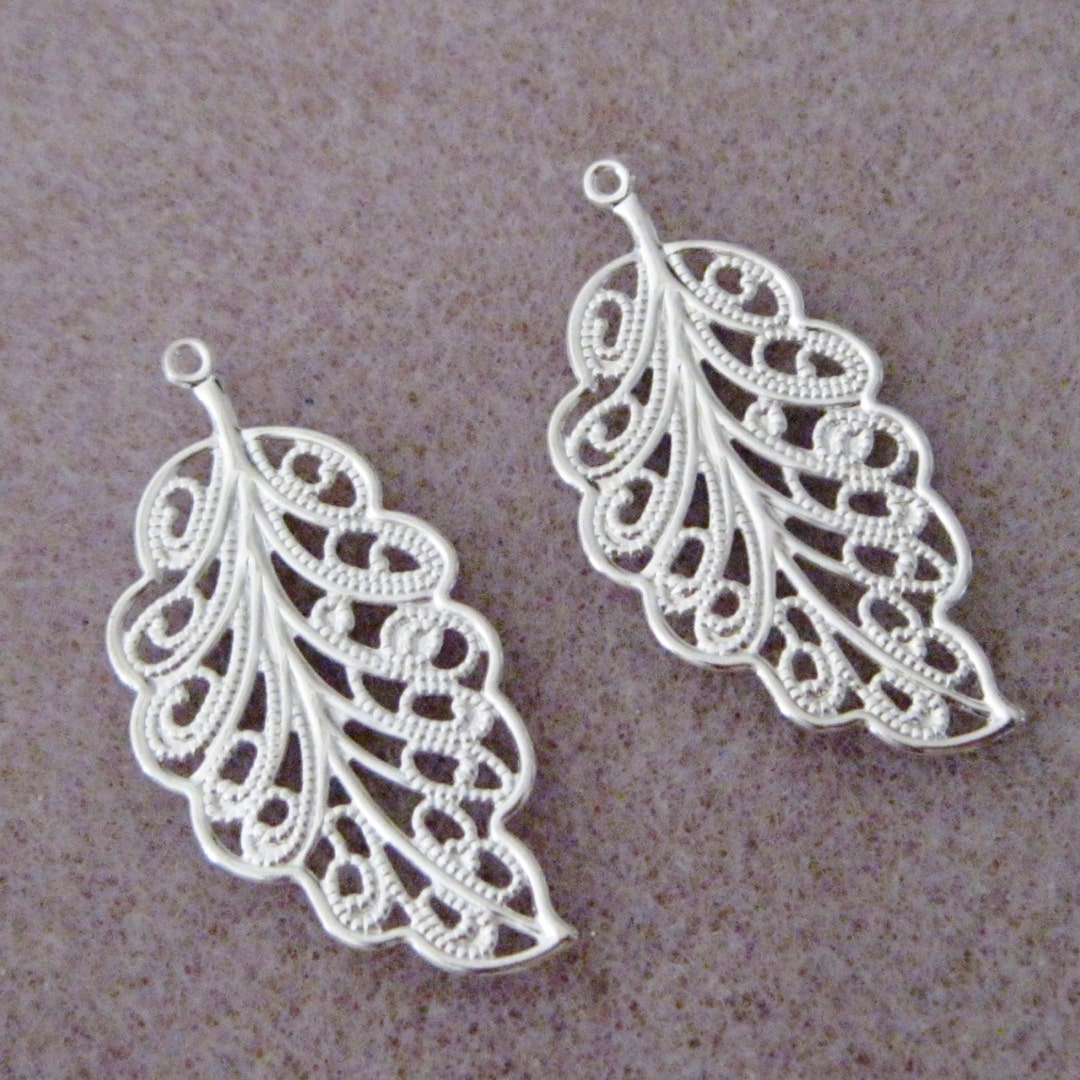 Bright Silver Plated Filigree Leaves Leaf 33mm X 17mm 506 - Etsy