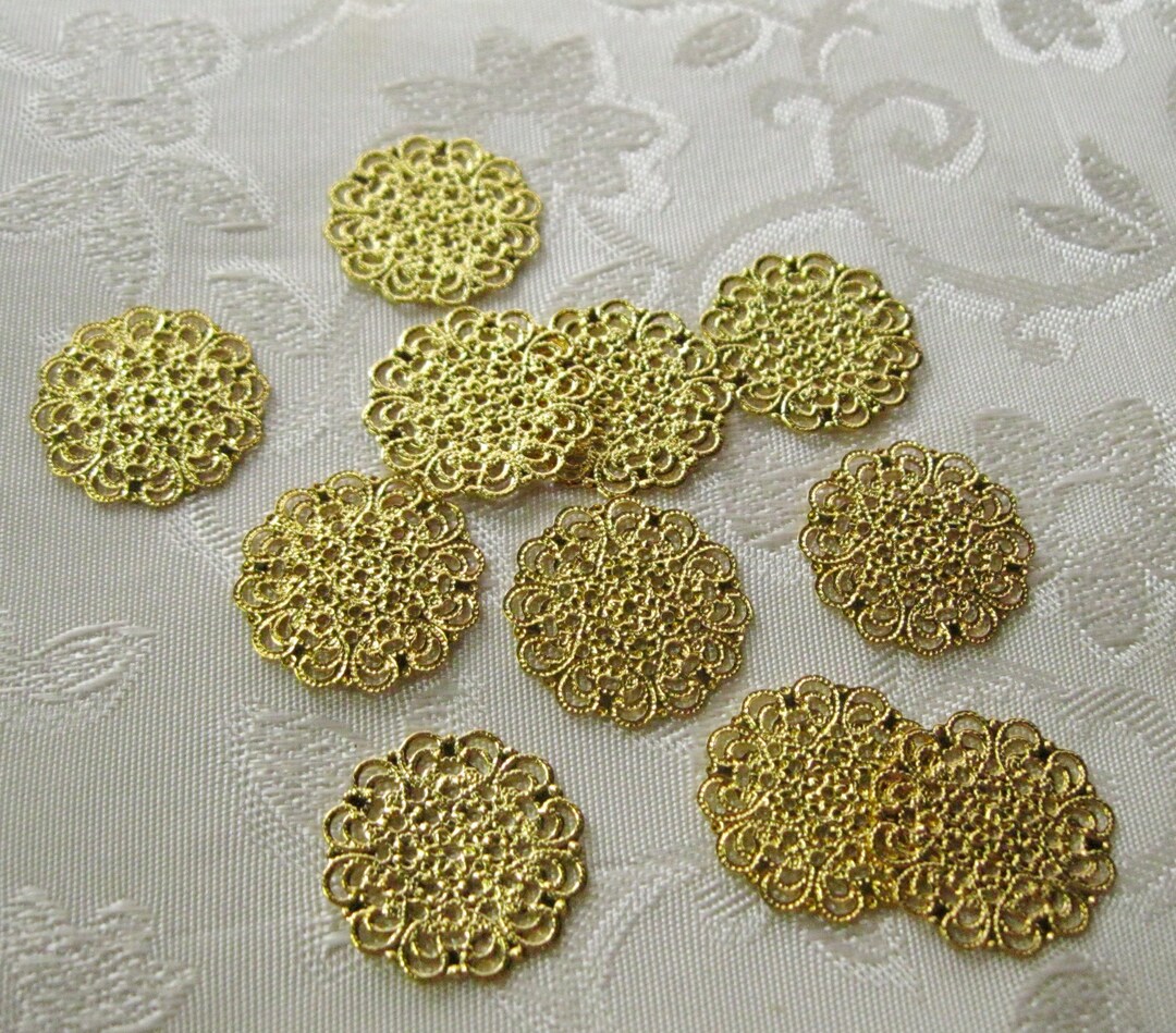 200pcs Gold Round Filigree Coins 16mm Links Brass Connectors, Metal ...