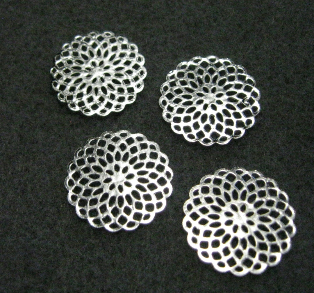 100pcs Round Filigree Coins Bright Silver Connector, Stamping ...