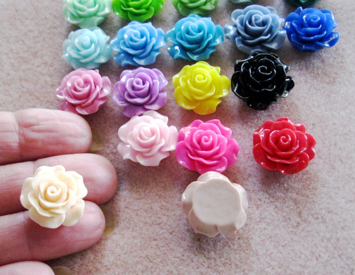 Drilled Resin Ruffled Rose Flower Beads Choose Your Color Mix | Etsy