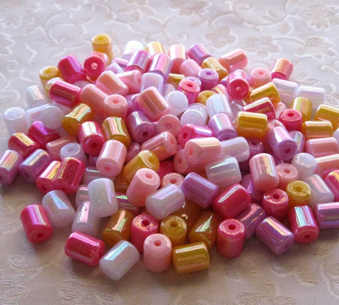 150pc Pearl Finish Solid Column Beads 12mm X 9mm Acrylic Lucite Beads ...