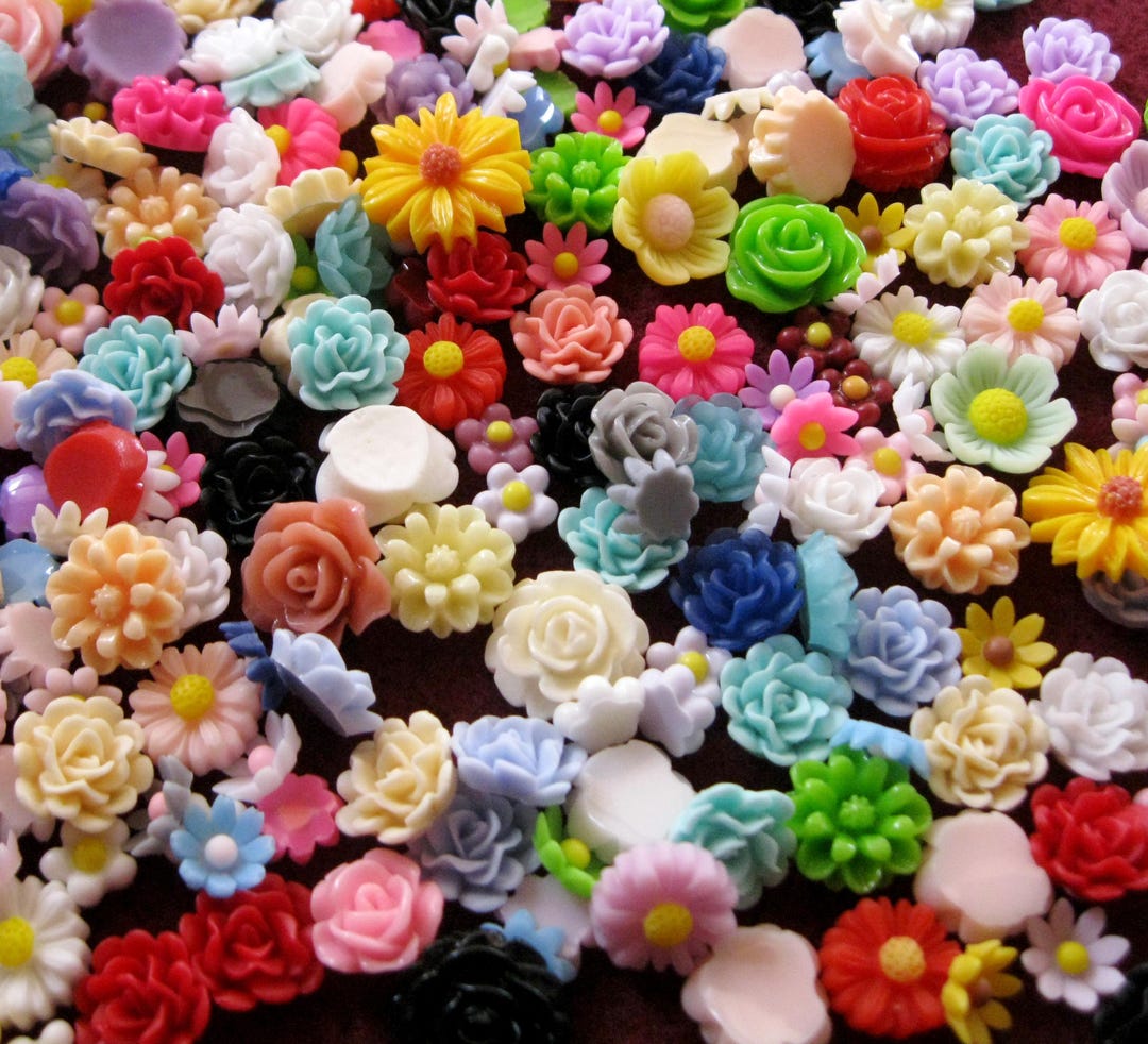 200+pc Variety Pack of Resin Bead Flower Cabochon Flatback MIX 6mm up ...