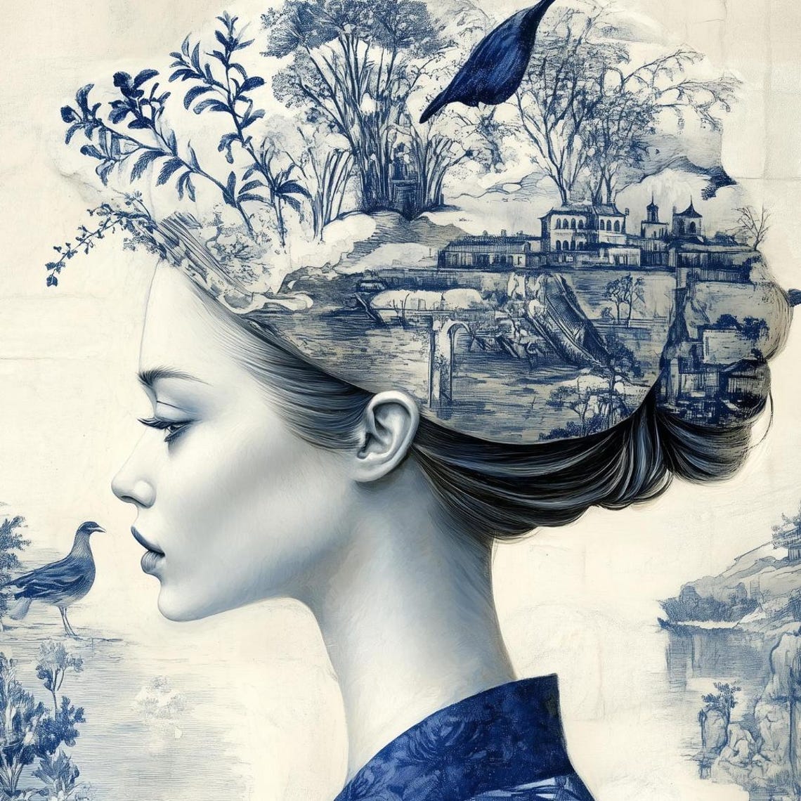 Blue Toile Porcelain Portraits: 50 Chinoiserie Floral Images (JPG) - Etsy