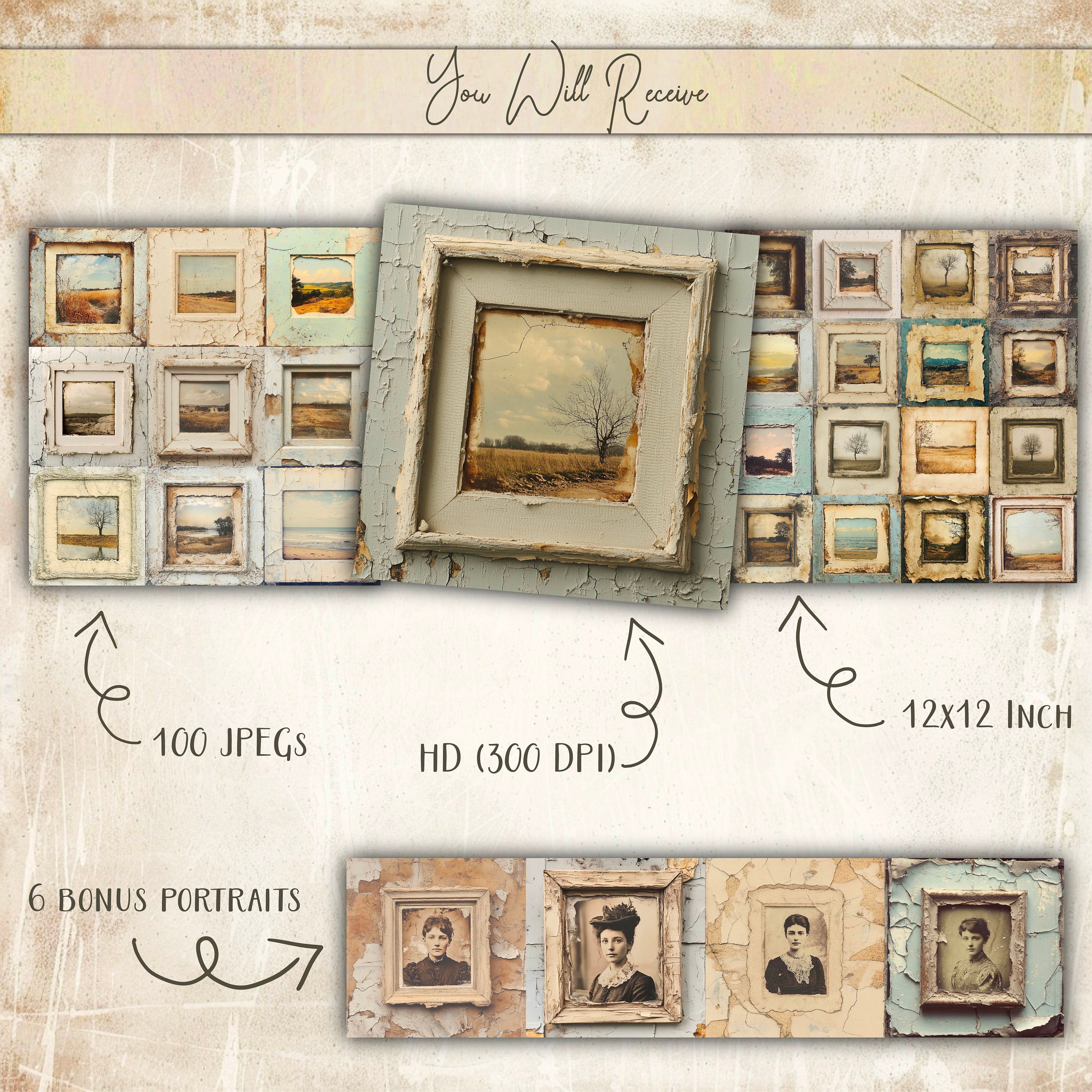 Faded Frames: 100 Vintage Frame JPEG Images, Shabby Framed Papers ...