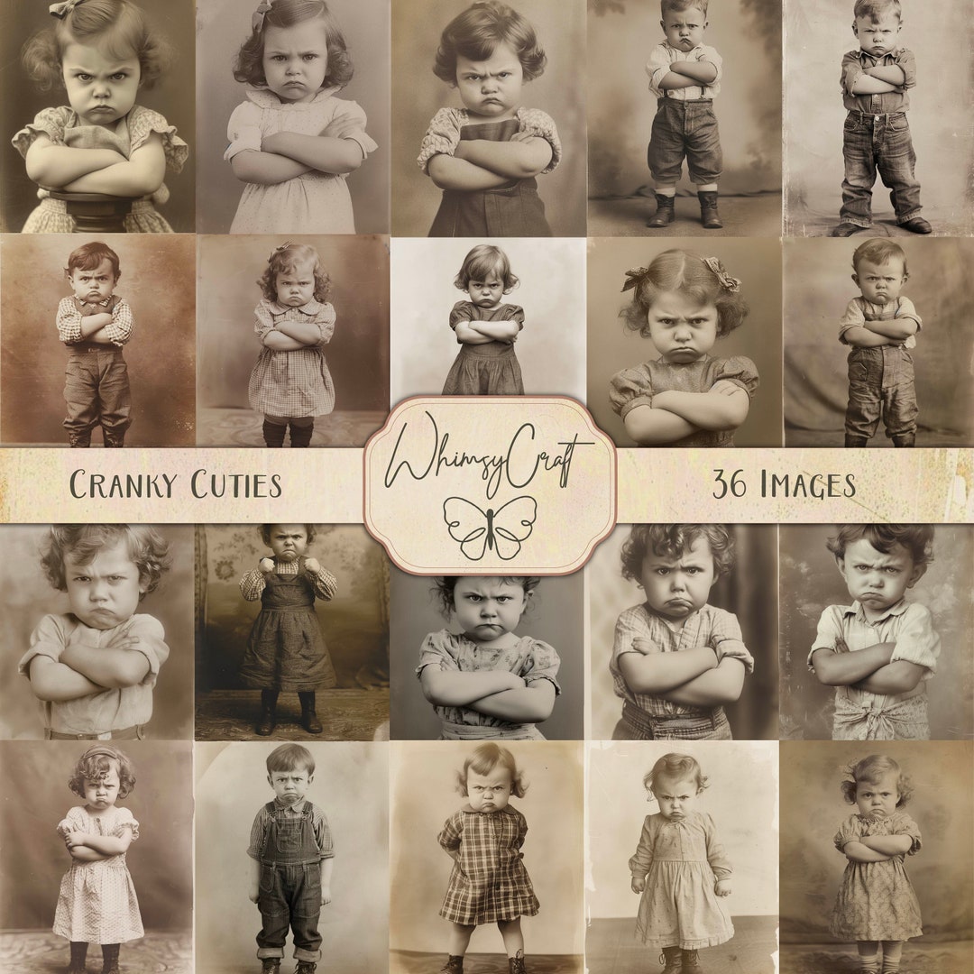 Vintage Grumpy Children Photos: Funny Sepia Portrait Collage (digital ...