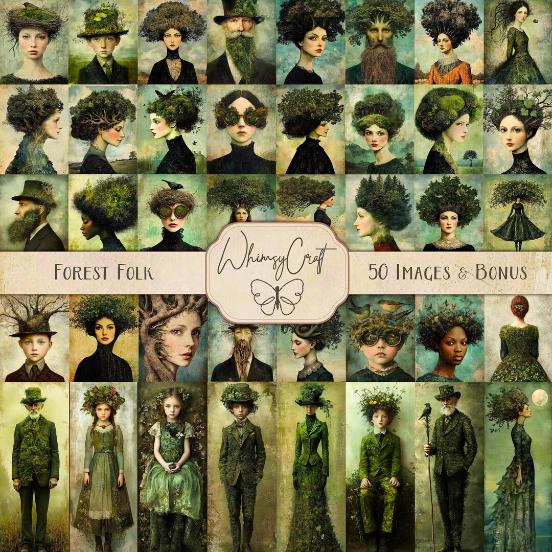 Forest Folk Images: Whimsical Botanical People, Collage Sheets (digital ...