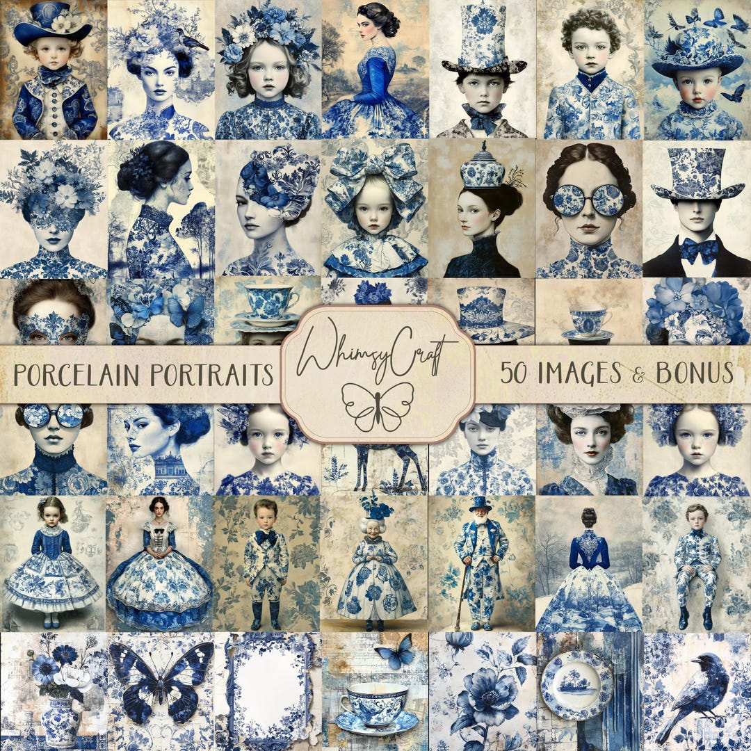 Blue Toile Porcelain Portraits: 50 Chinoiserie Floral Images (JPG) - Etsy