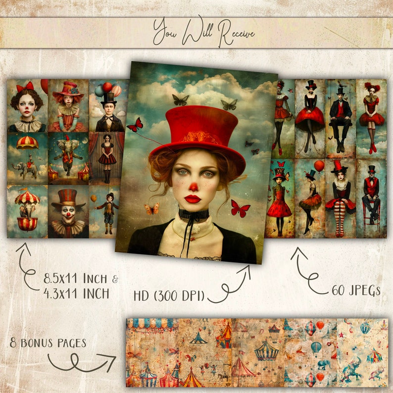 Curious Carnies: 60 Printable Surreal Circus People JPEG Images + Bonus ...