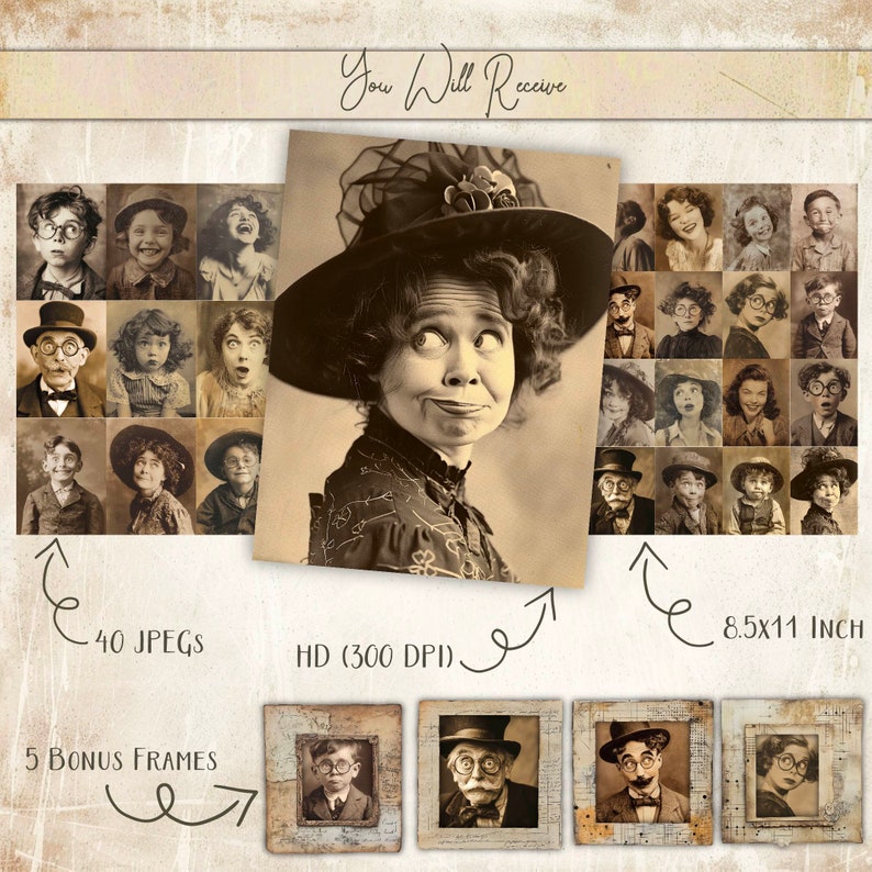 Vintage Portrait Photos: 40 Funny Silly Snapshots, Collage Ephemera ...