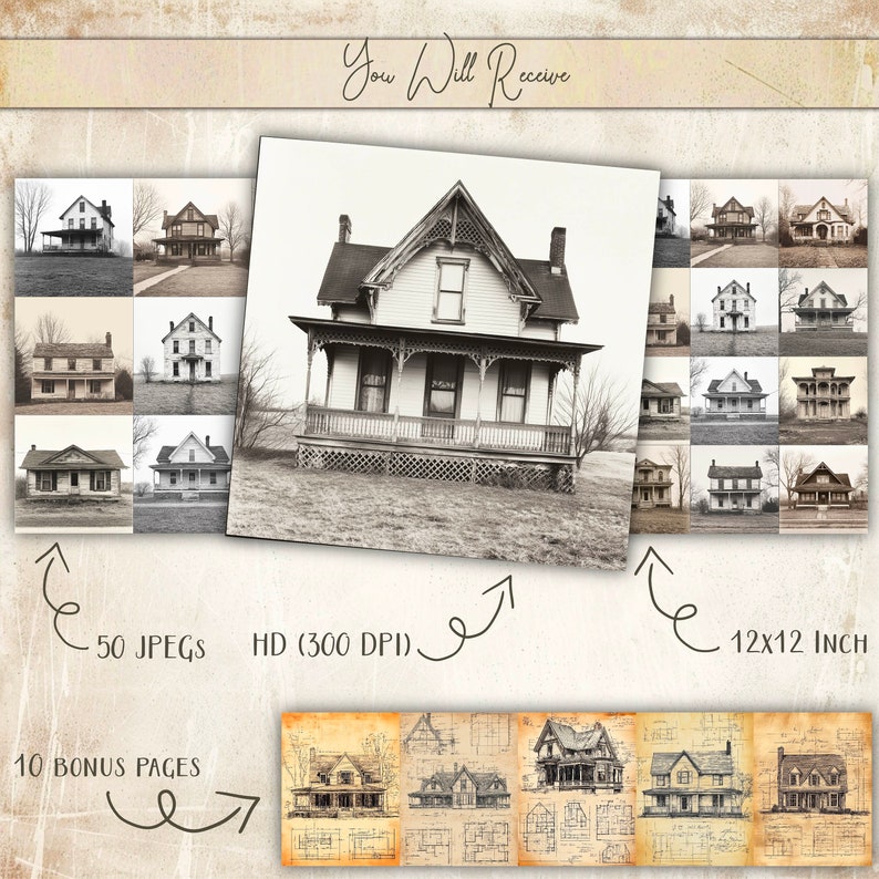 History Houses: 50 Old House Photos, Printable Digital Download, Junk ...