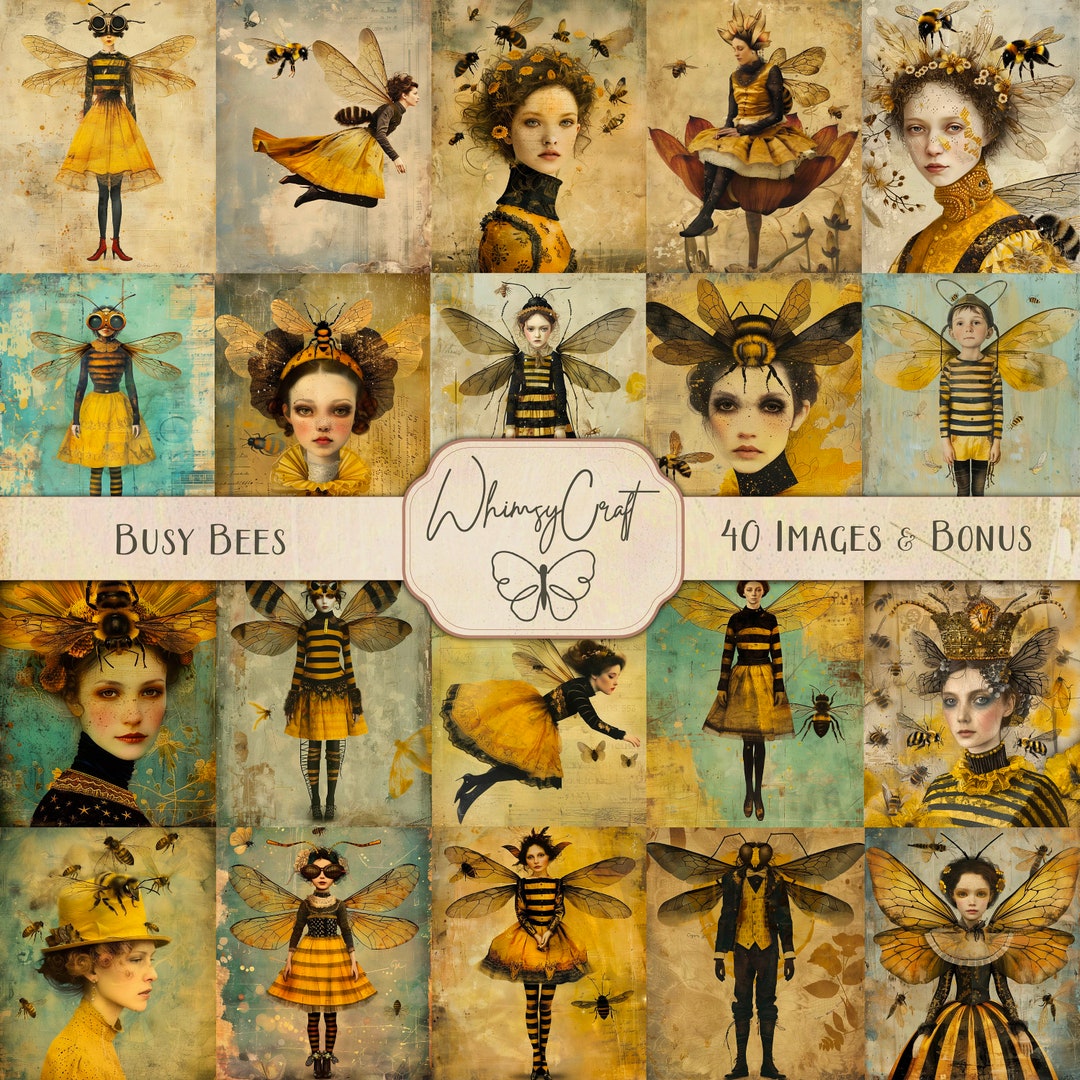Busy Bees: 40 Bee Themed People JPEG, Junk Journal Kit, Digital ...