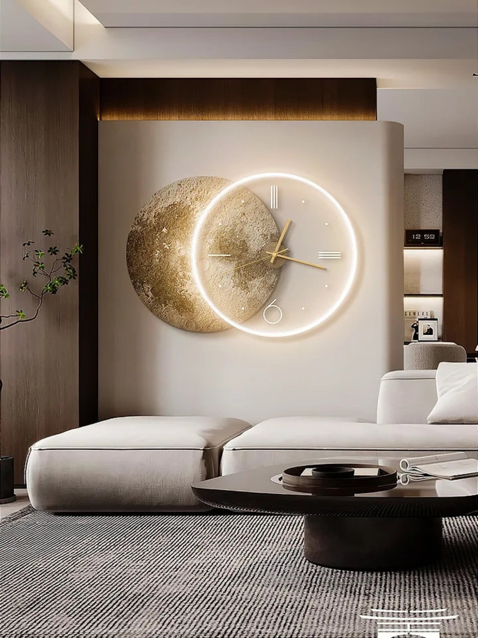 Luxurious LED Clock Wall Mounted Clock Moon Lunar Design Living Room ...