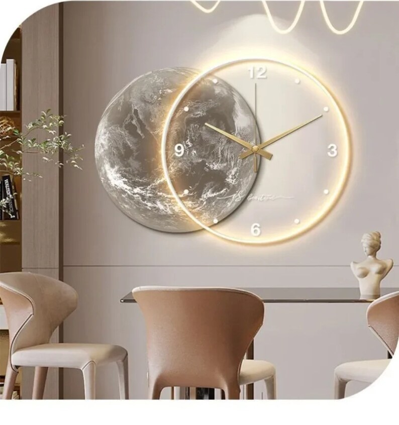 Luxurious LED Clock Wall Mounted Clock Moon Lunar Design Living Room ...