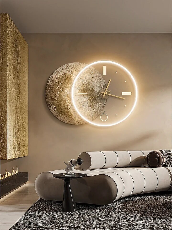 Luxurious LED Clock Wall Mounted Clock Moon Lunar Design Living Room ...
