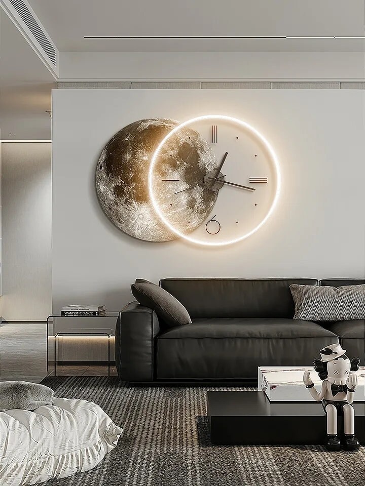 Luxurious LED Clock Wall Mounted Clock Moon Lunar Design Living Room ...
