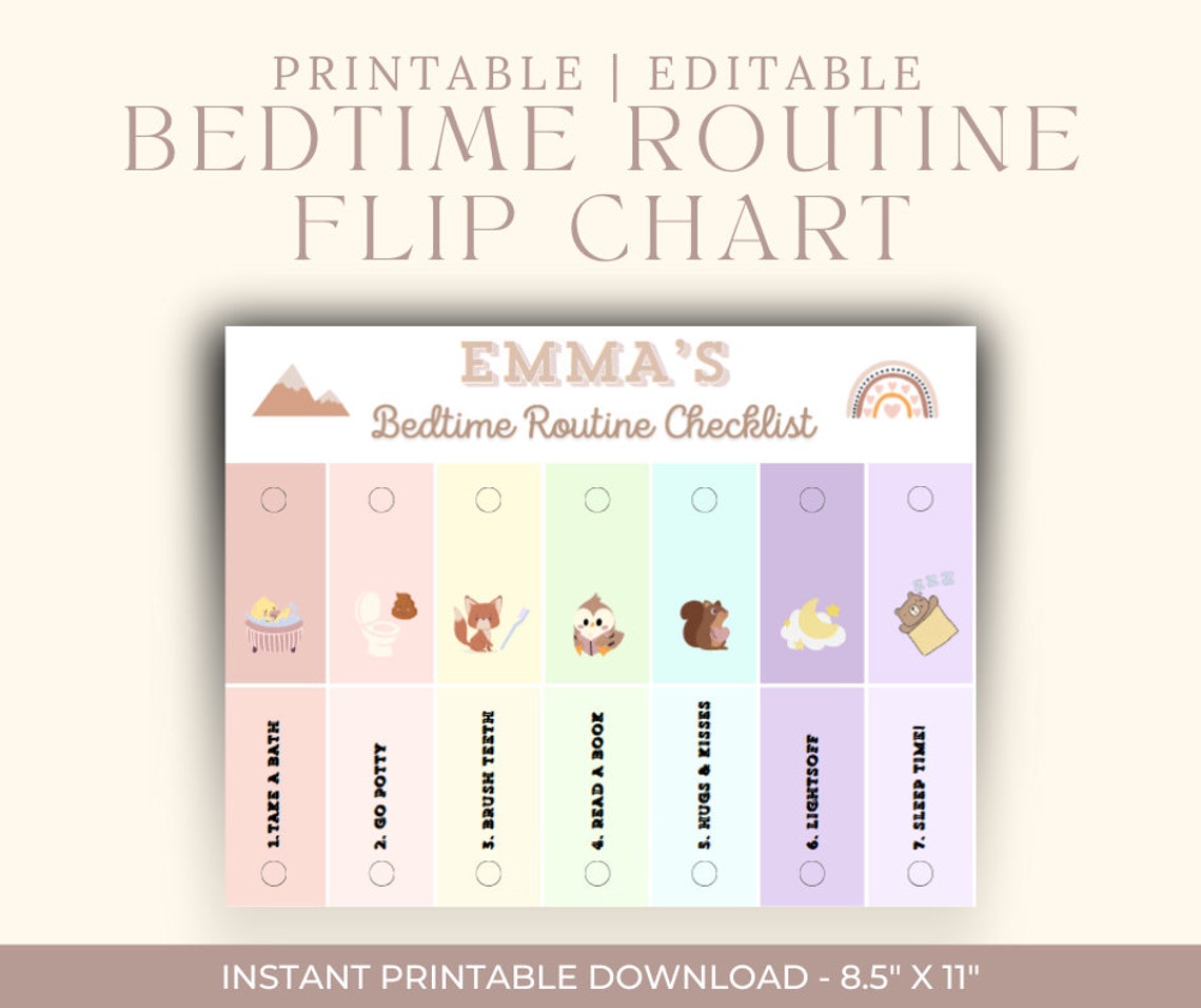 Editable Printable Bedtime Routine Flip Chart | Visual Schedule ...