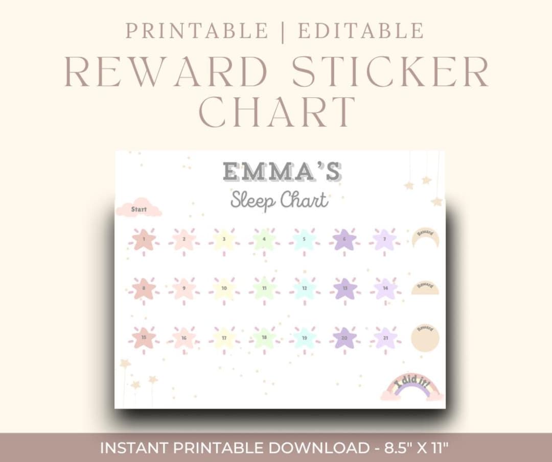 Editable Printable Sticker Reward Chart Visual Reward System Evening ...