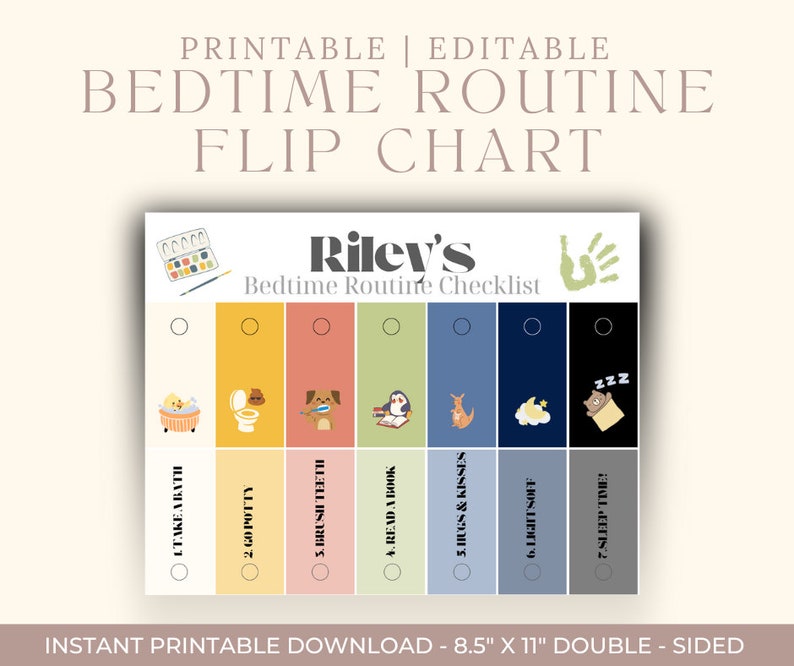 Editable Printable Gender-neutral Bedtime Routine Flip Chart | Visual ...
