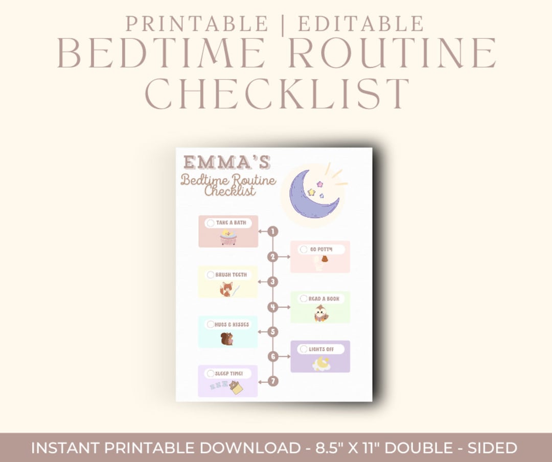 Editable Printable Rainbow Bedtime Routine Checklist | Visual Schedule ...