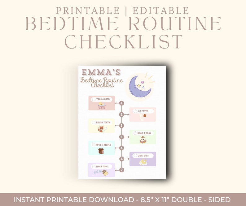 Editable Printable Rainbow Bedtime Routine Checklist Visual Schedule ...