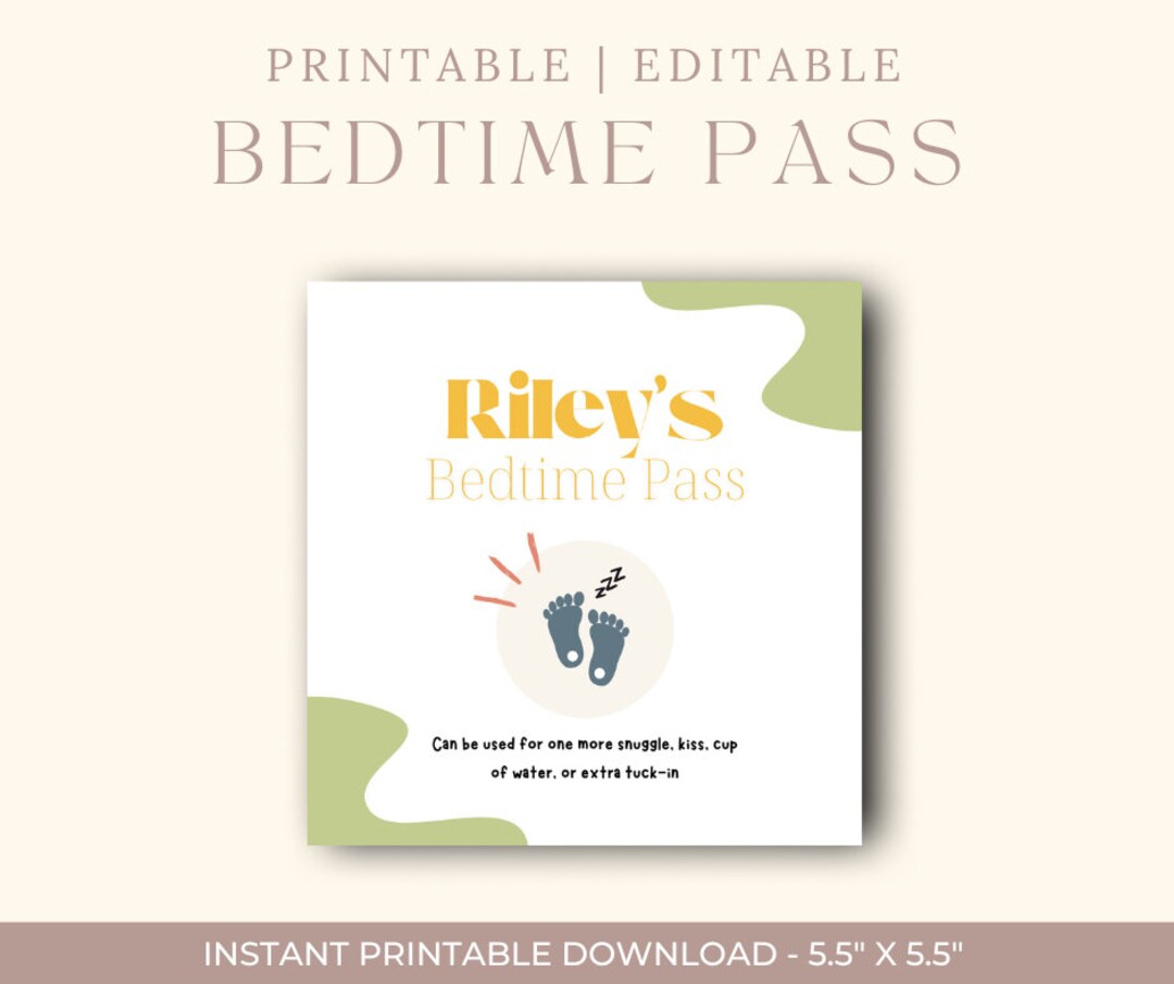 Editable Printable Neutral Bedtime Pass | Ticket to Get Out of Bed ...