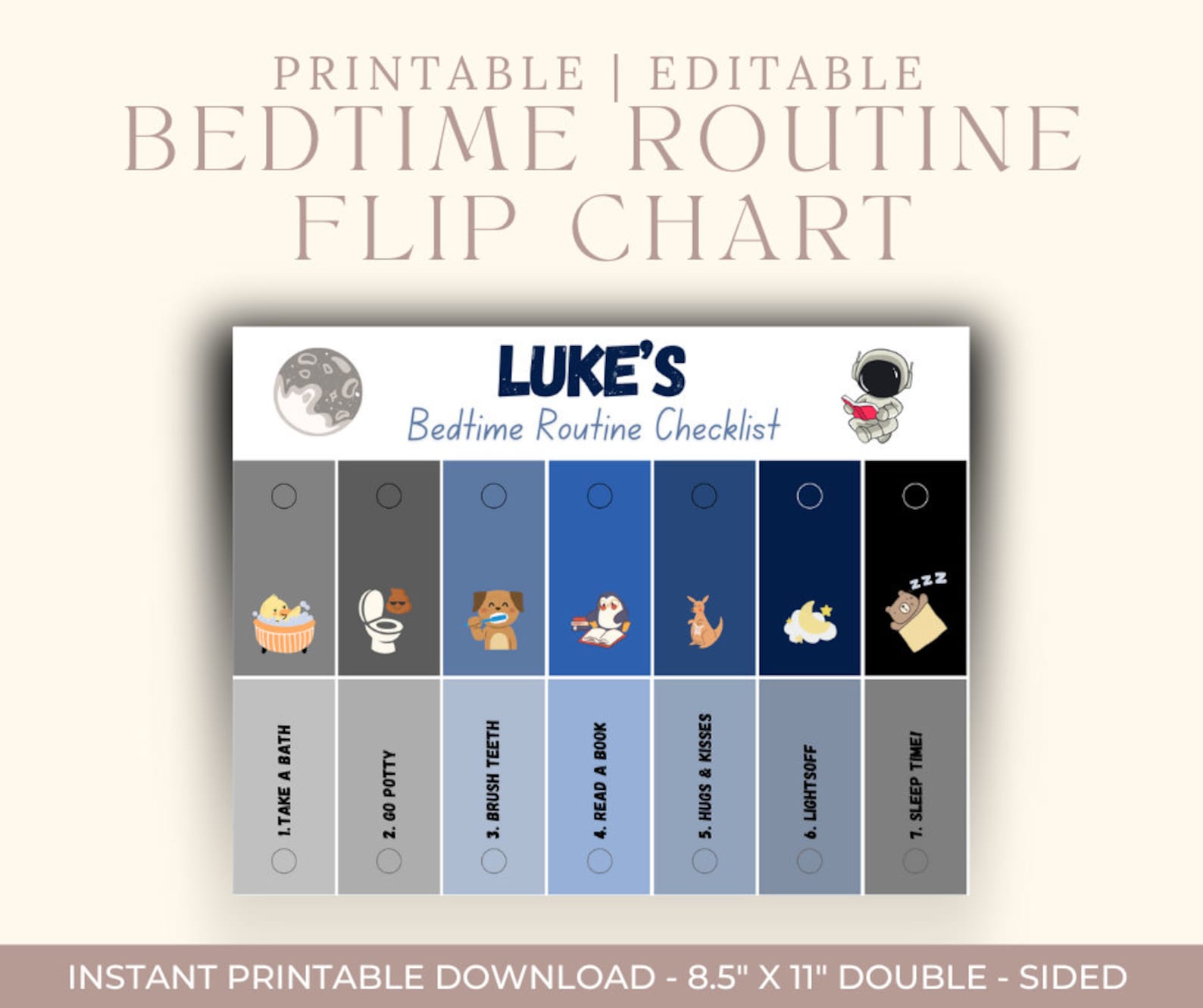 Editable Printable Blue Bedtime Routine Flip Chart | Visual Schedule ...