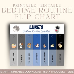 Editable Printable Blue Bedtime Routine Flip Chart | Visual Schedule ...