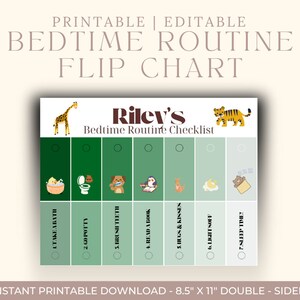 Editable Printable Green Bedtime Routine Flip Chart | Visual Schedule ...
