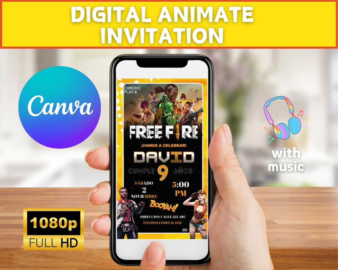 Free Fire Birthday Video Invitation Editable in Canva Animated Digital ...