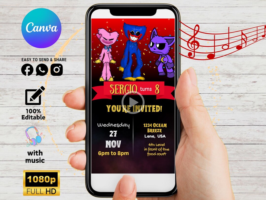 Poppy Playtime Birthday Video Invitation | Editable in Canva | Digital ...