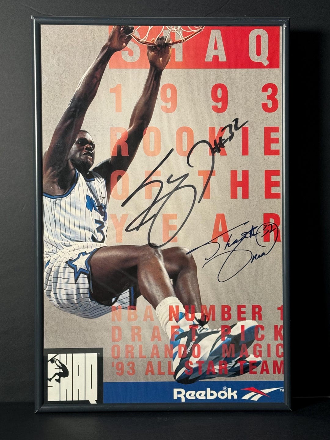 Shaq SHAQUILLE ONEAL Double Signed Autograph Reebok Poster 1993 11x17 ...