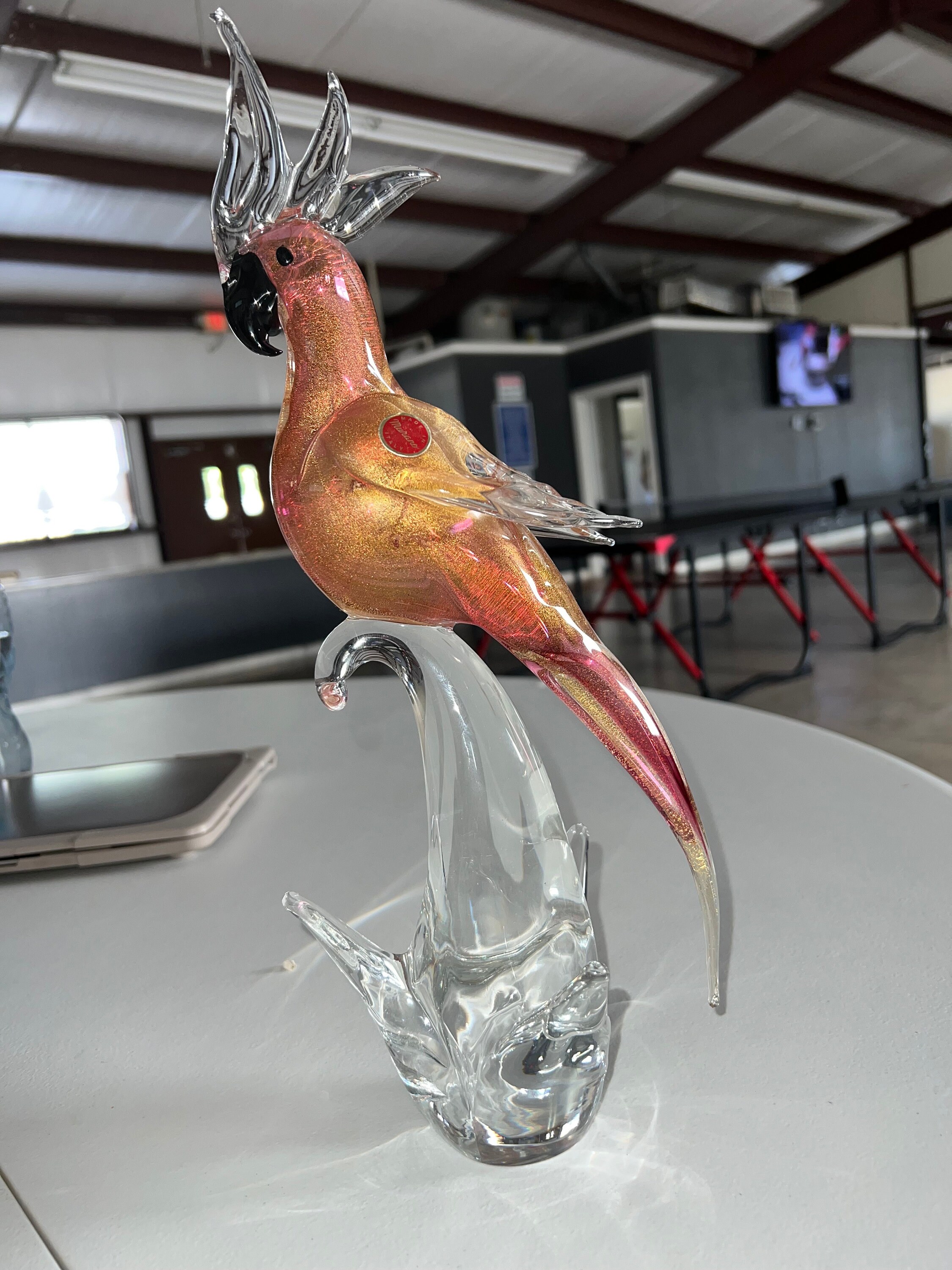 Vintage Venetian Pink Goldfleck Murano Art Glass Parrot Cockatoo Bird ...