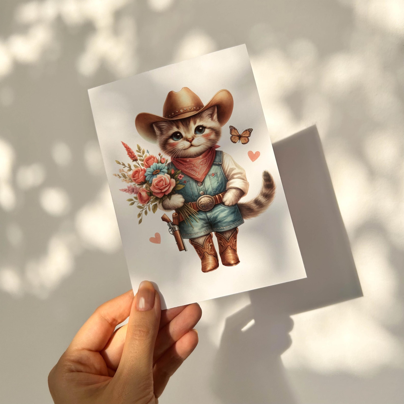 Cowboy Cat PNG, Floral Kitten Clipart, Valentines Day Clipart, Western ...