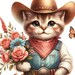Cowboy Cat PNG, Floral Kitten Clipart, Valentines Day Clipart, Western ...