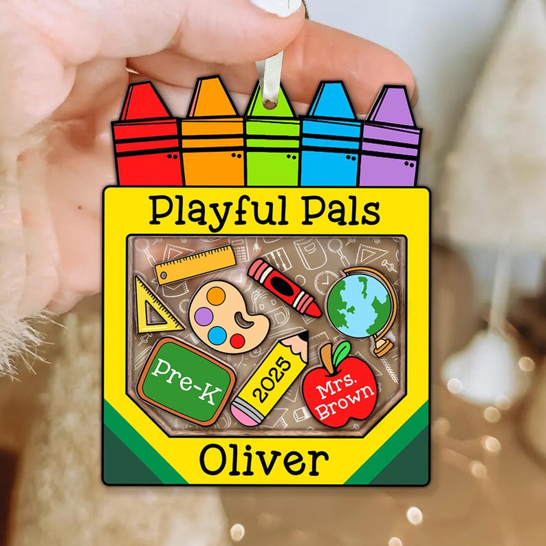 Personalized Crayon Box Grades Shaker Ornament: Pre-k Kindergarten ...