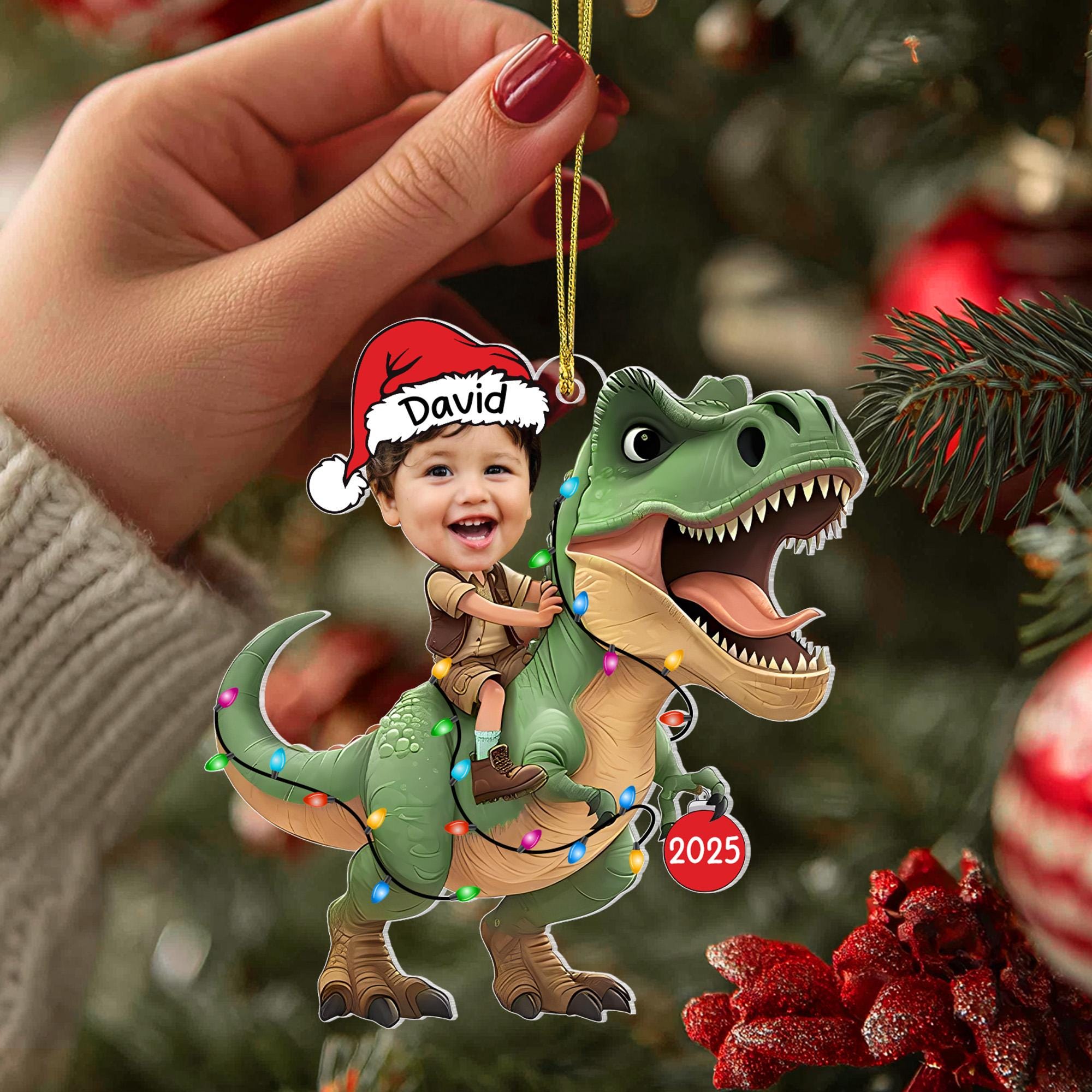 Personalized Acrylic Dinosaur Face Ornament: Custom Kids Photo Ornament ...