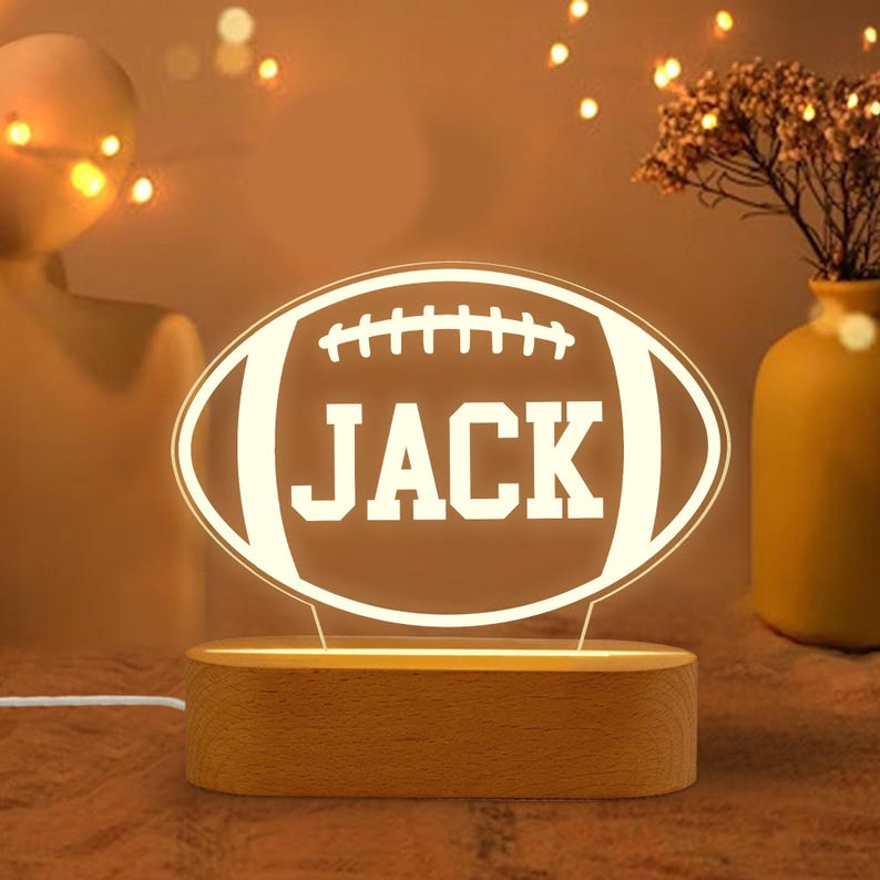 Personalized Football Night Light: Custom Name LED Lamp, Kids Room ...
