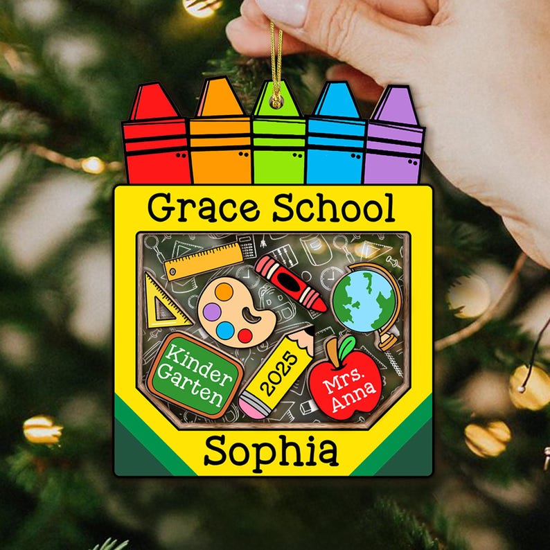 Personalized Crayon Box Grades Shaker Ornament: Pre-k Kindergarten ...