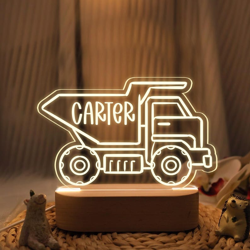 Personalized Dumper Truck Night Light: Custom Name LED, Boys Room Decor ...