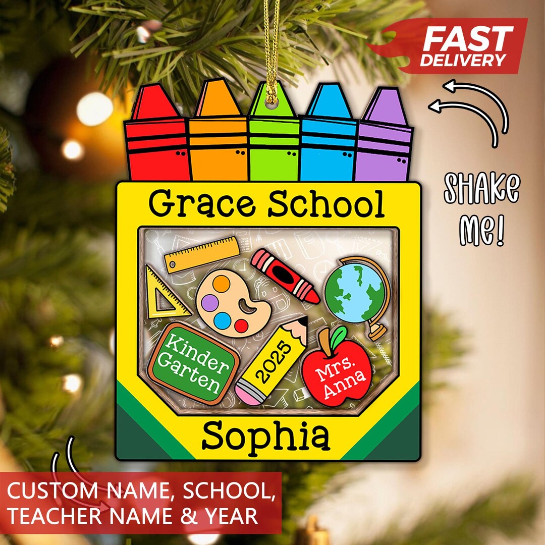 Personalized Crayon Box Grades Shaker Ornament: Pre-k Kindergarten ...