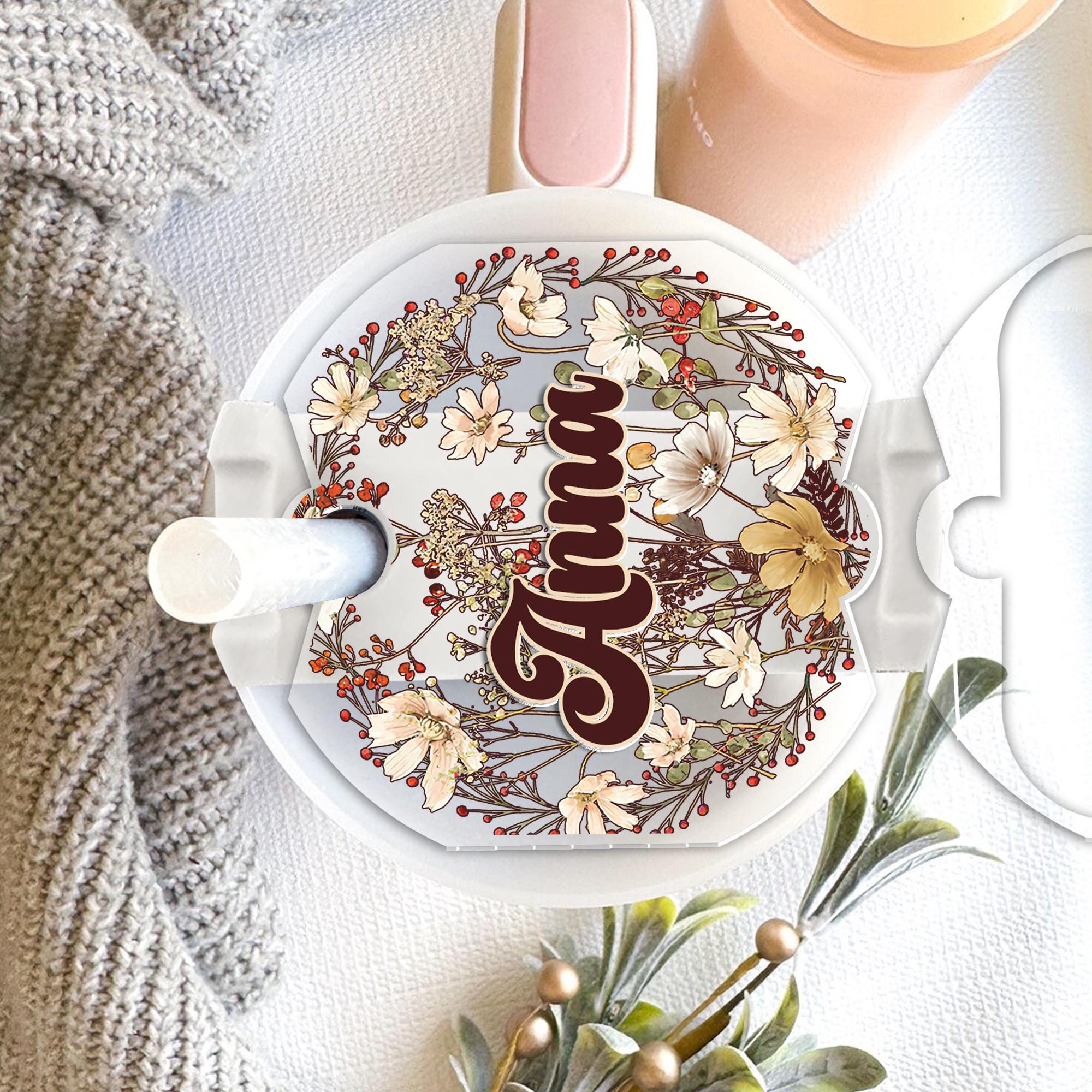 Personalized Flower Tumbler Name Tag, Custom Floral Name Tag, 30oz 40oz ...