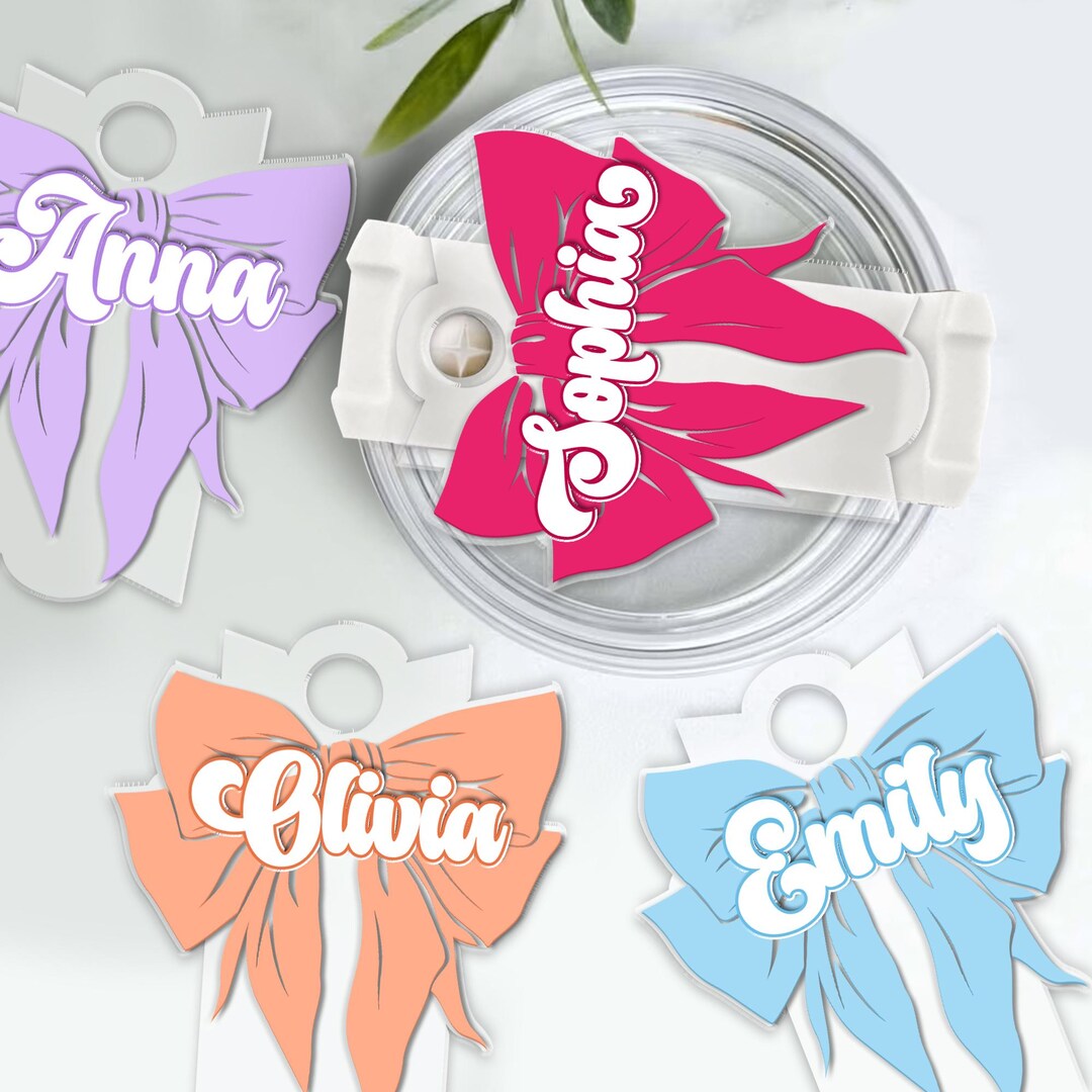 Personalized Bow Tumbler Topper Tag, Custom Name Coquette Tumbler ...