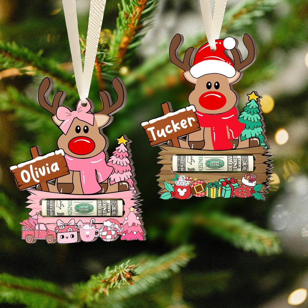 Personalized Reindeer Money Holder Christmas Ornament, Custom Kids Name ...