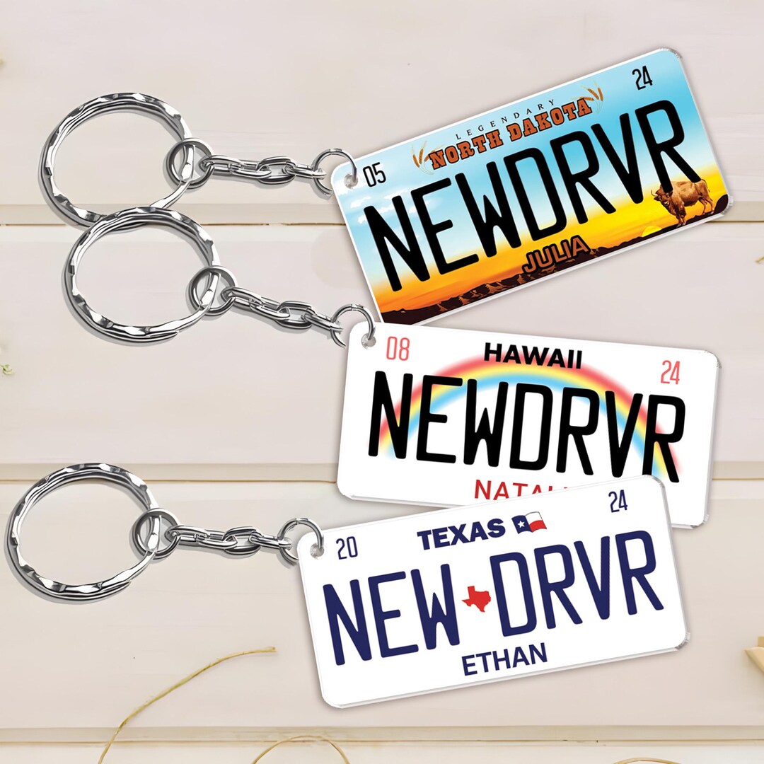 Personalized New Driver Keychain, Custom State New Driver Tag Keyring ...